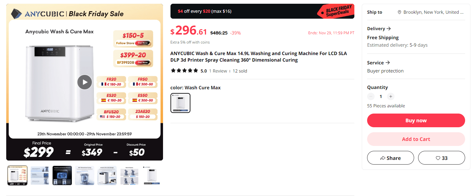 ANYCUBIC Wash & Cure Max - $220.61 at aliexpress.com